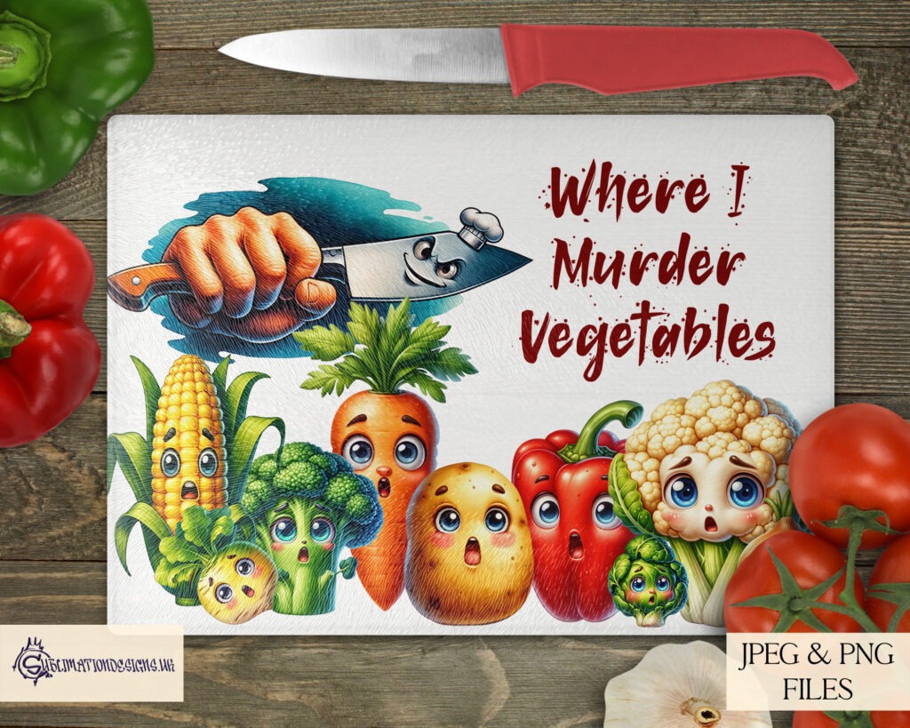 Vegetable Murder Board Comedy Kitchen Designs - SublimationDesignsUK