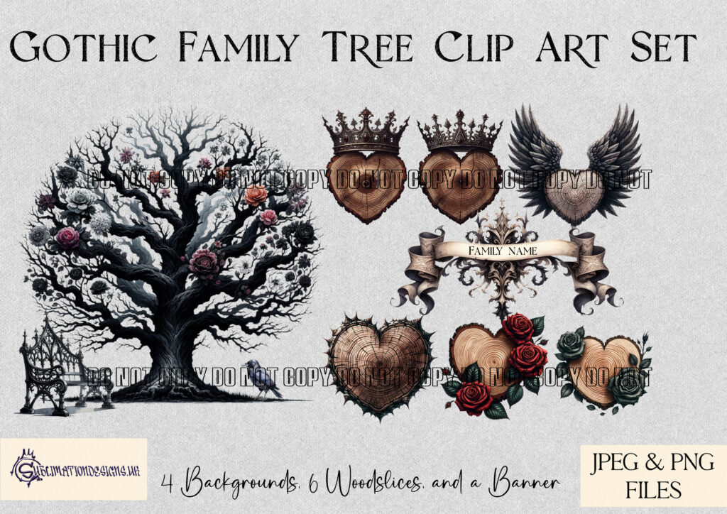 Gothic Style Family Tree Clip Art Set - SublimationDesignsUK