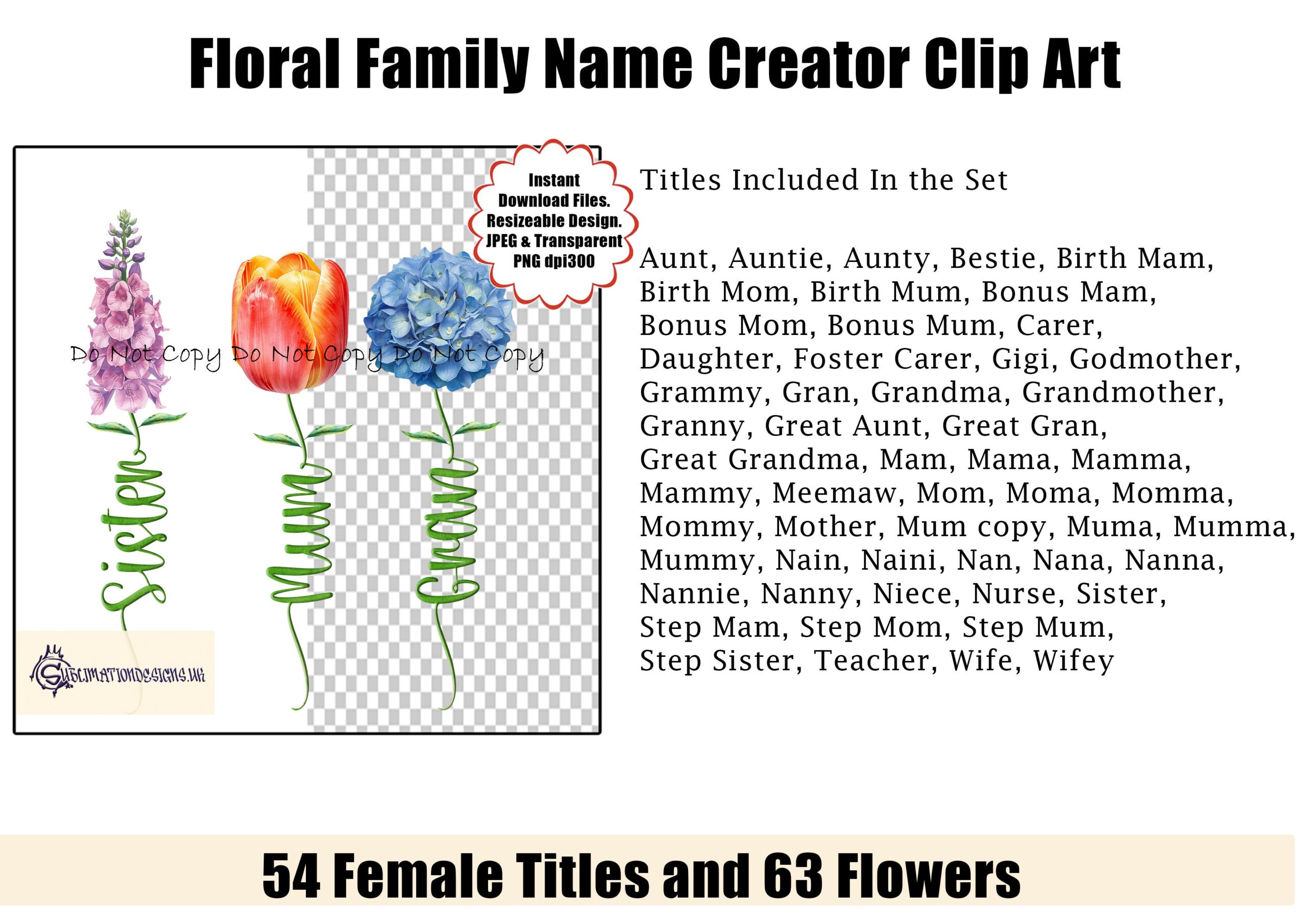 Floral Female Title Creator Clip Art - SublimationDesignsUK